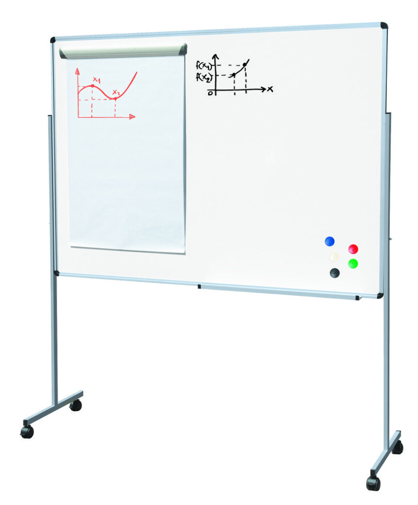 Pizarra móvil, con soporte "T" con ruedas, de acero lacado blanco doble ...